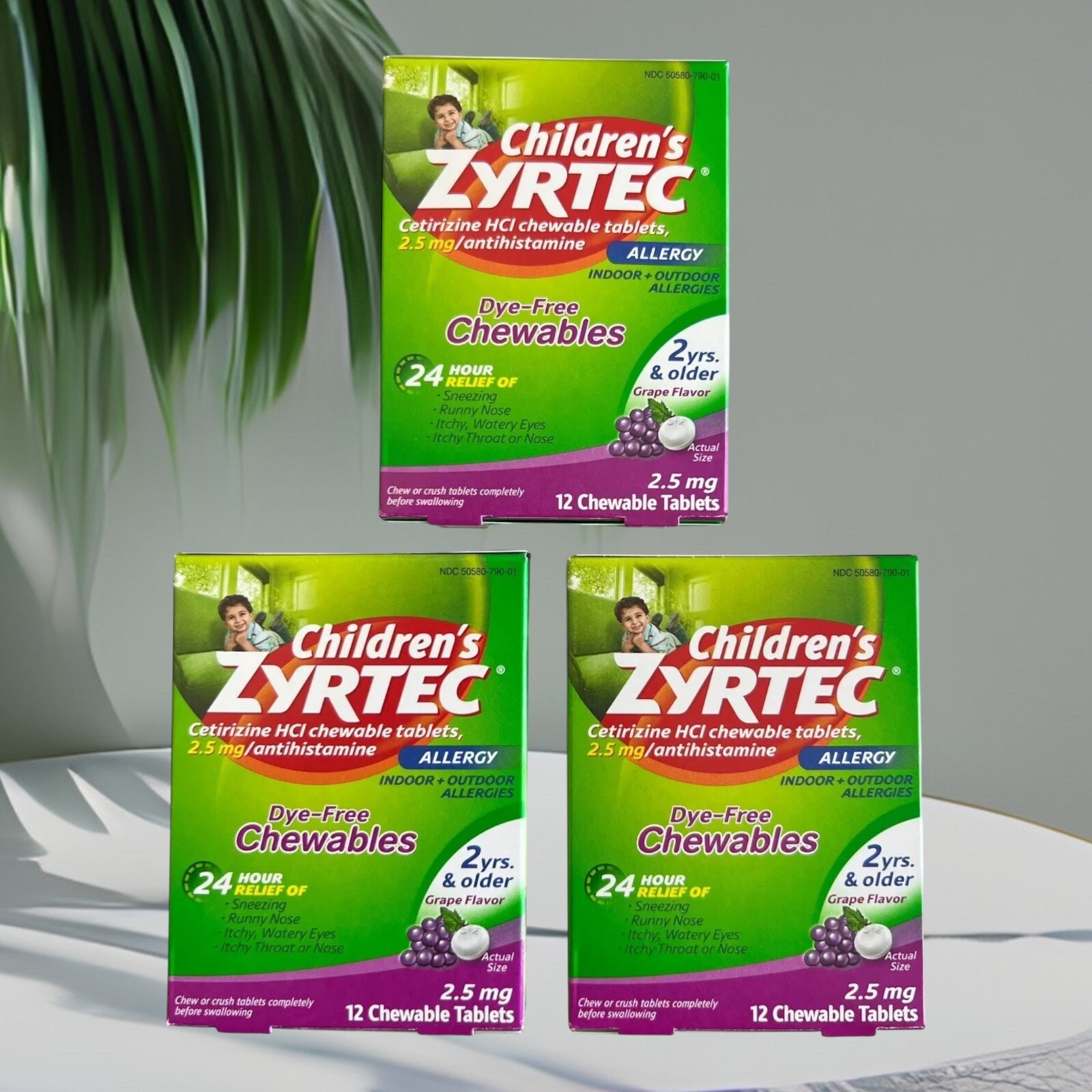 3x Children’s Zyrtec Chewable Tablets 24 Hr Allergy Relief Grape 12 Ct ...