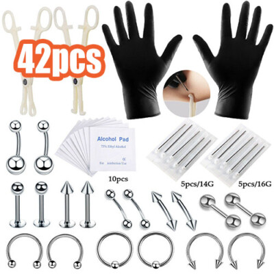 Body Piercing Kit With Needle Pack Nose Septum Belly Button Piercing ...