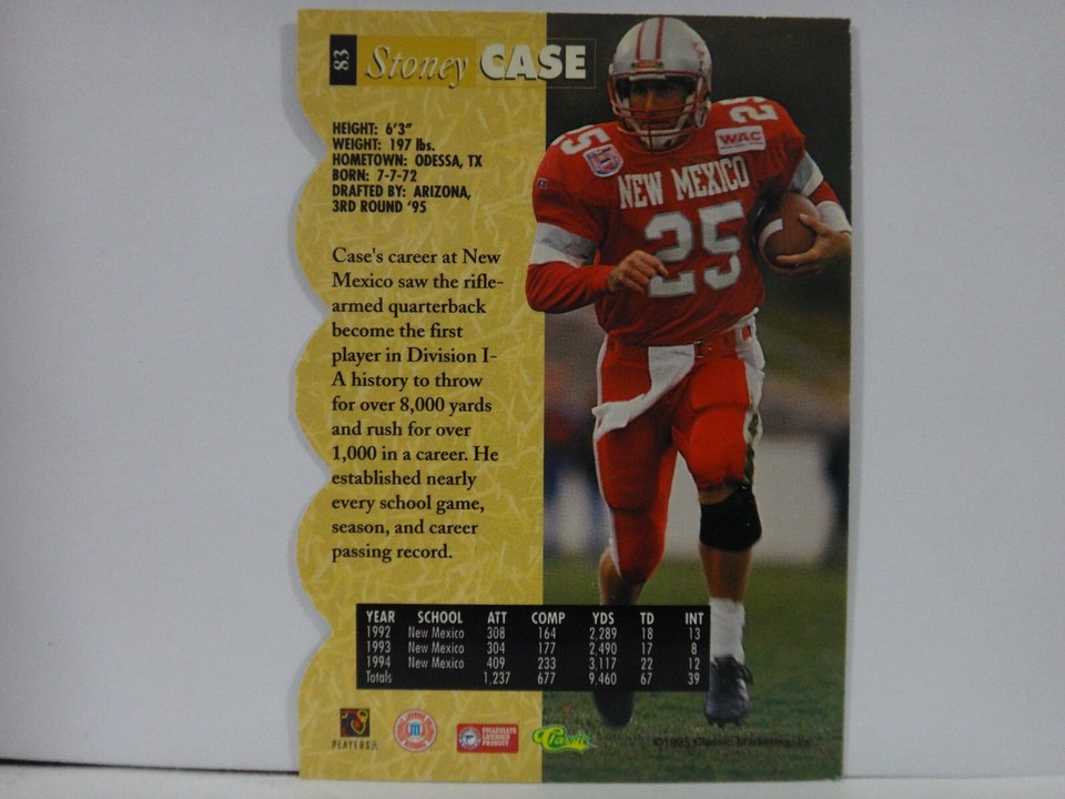 1995 Classic 5-Sport Die Cut #83 Stoney Case Rookie Arizona Cardinals ...