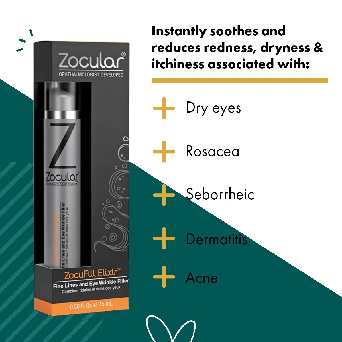 Zocular ZocuFill Elixir Eye Gel & Face Serum 15ml - Dermatitis Acne Dry ...