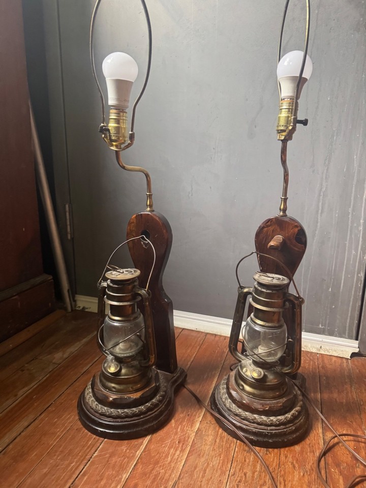 Vintage Nightwatch Lamp Co Table Lamp Wood Nautical Metal Lantern Night ...