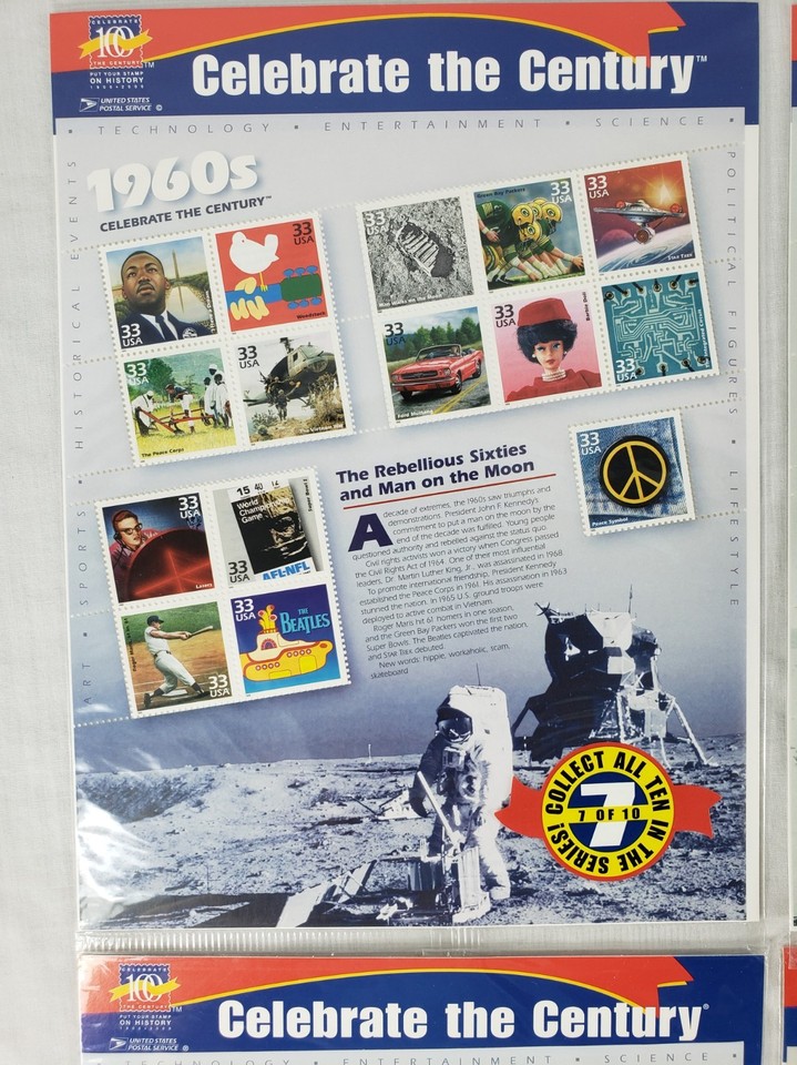 USPS Celebrate The Century Stamp Sheet Sets 1960's, 70's, 80's & 90's ...