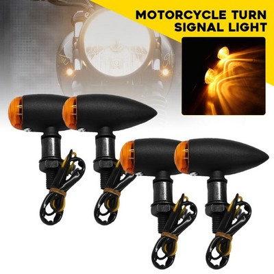 4Pcs Mini Bullet Amber LED Turn Signals w/10mm Mount for Cruiser Bobber ...