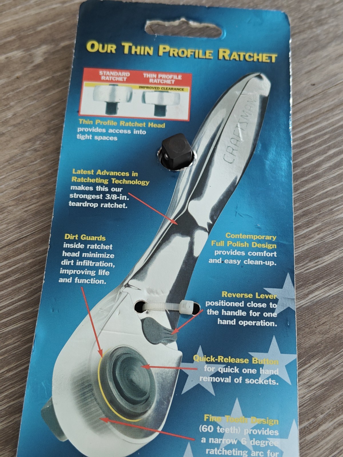 Sears Craftsman Tools USA 3/8 Drive Thin Profile Fine Tooth Ratchet NOS ...