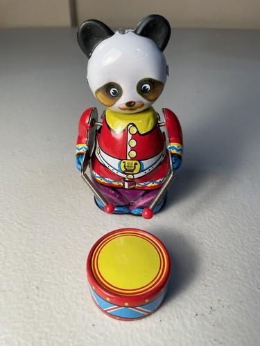 MS566 Vintage Clockwork Panda Drummer Wind-Up Tin Toy With Box And Key ...