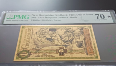 2020 1 New Hampshire Goldback Aurum Gold PMG-70 Star Note FDI | eBay