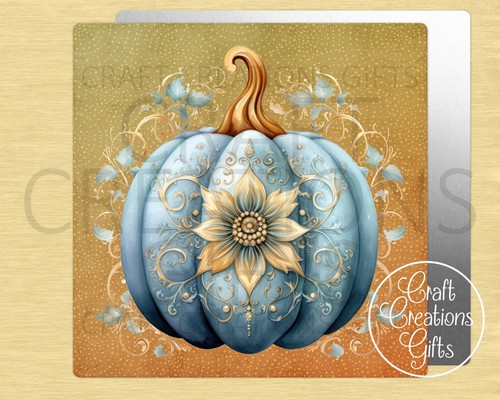 DOLLHOUSE MINIATURE Fall Blue Pumpkin Metal Wall Art Room Box Diorama ...