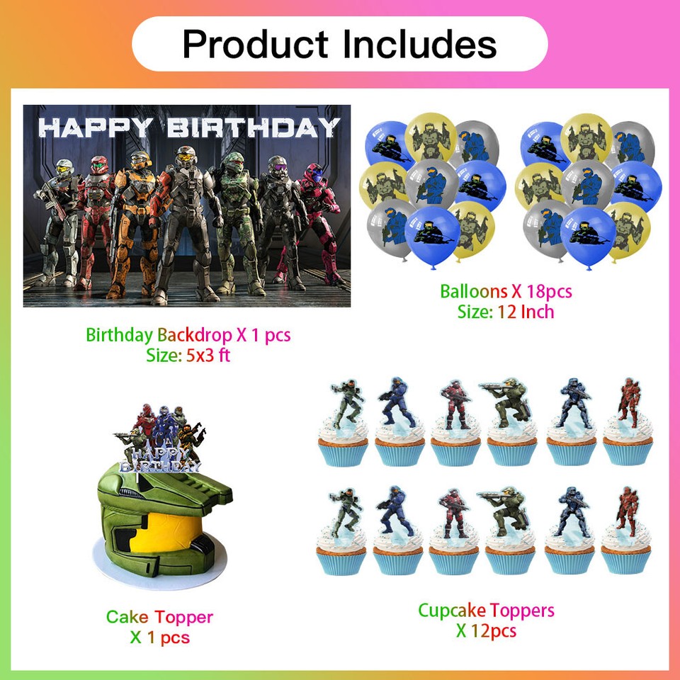 Halo Happy Birthday Party Supplies Balloon Cake Toppers Banner 5X3FT | eBay