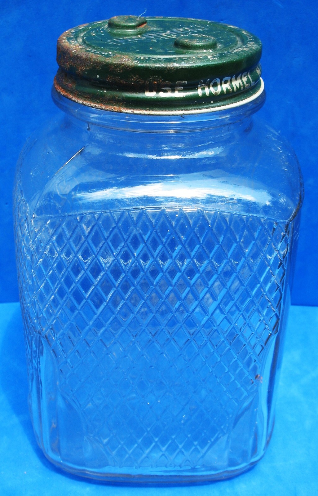 Vtg. Marked Hormel Good Food Glass Diamond Design Jar w Original Screw ...