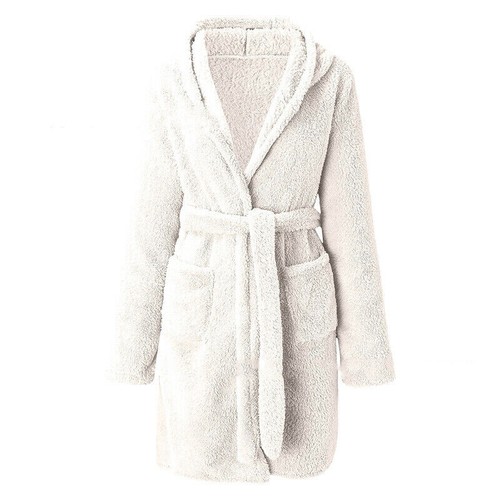 Luxury Soft Robe Womens Hooded Dressing Gown Fleece Cosy Pink Pockets ...