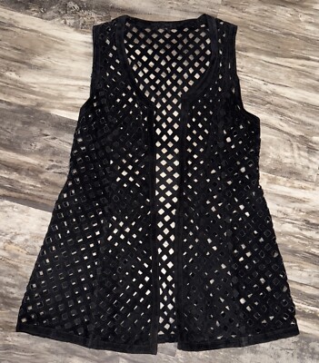 Leather Vest Cut Out Black Open Front Western Hippie Women’s See ...