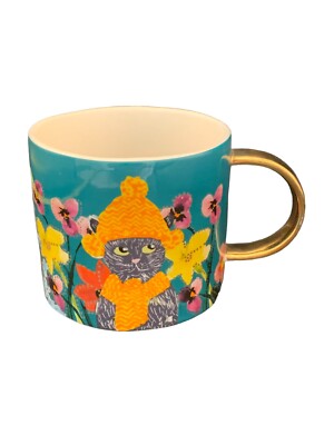 ANTHROPOLOGIE Francesca Kaye FELINE CAT Atelier Coffee Mug Turquoise ...