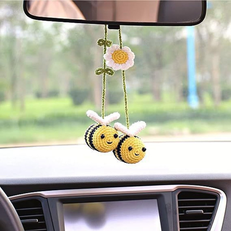 Woven Bee Car Ornament Bee Hand-Crochet Car Ornament Rearview Car7641 ...