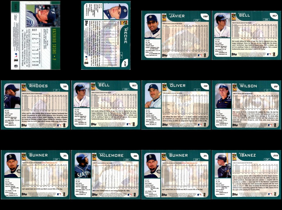 2001 Topps Seattle Mariners (17) Card Lot - EXCLUSIVE – BE AMONG THE ...