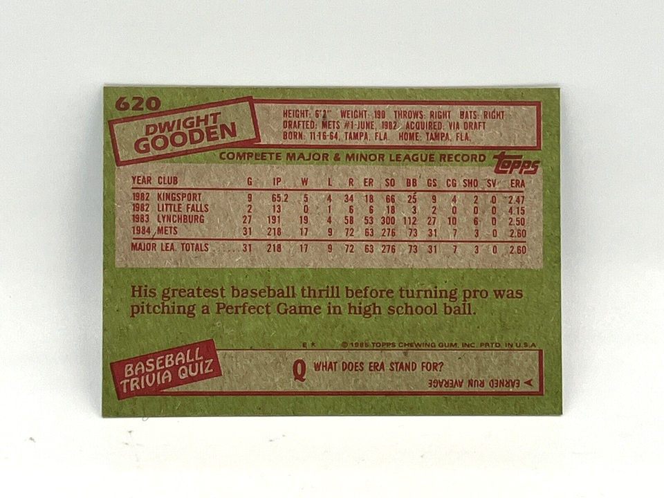 Dwight “Doc” Gooden 1985 Topps #620 RC card Mets | eBay