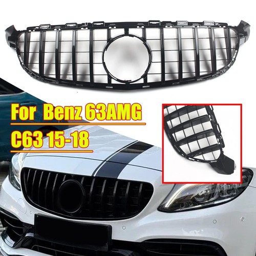W205 Black GTR Style Front Radiator Grille Compatible For C-class C250 ...