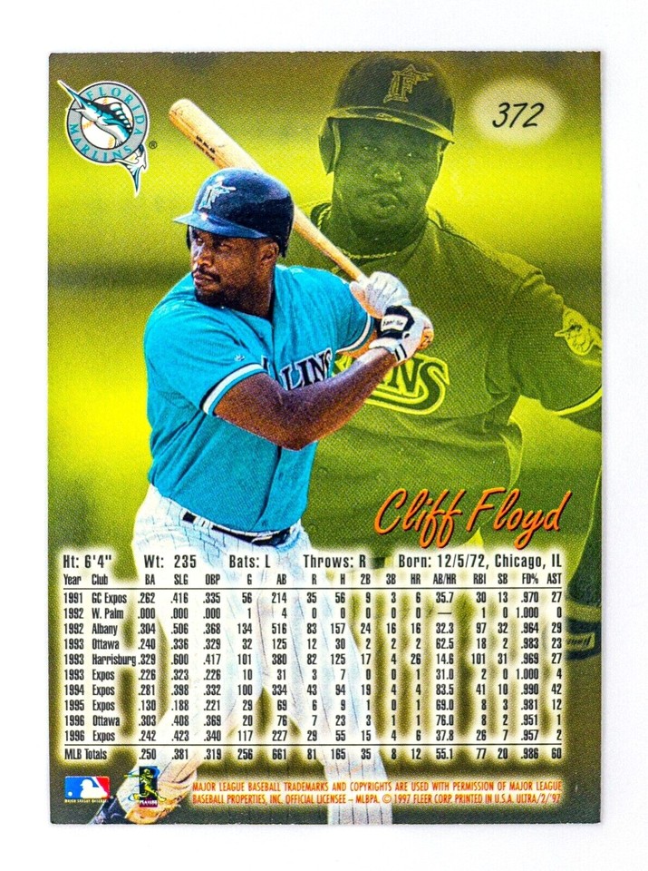 Cliff Floyd #372 (1997 Fleer Ultra) Baseball Card, Florida Marlins | eBay