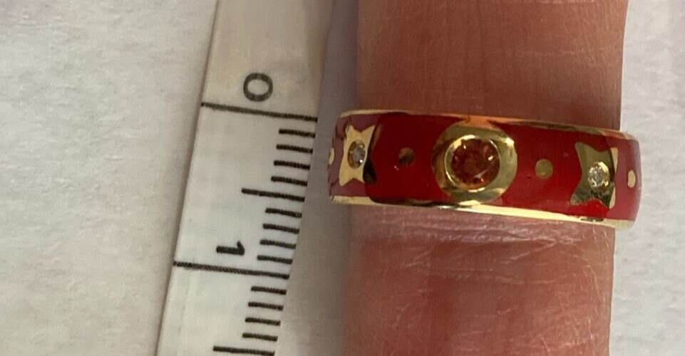 MI Italy 14k & Red Enamel Ring W Diamonds and Stone- … - Gem