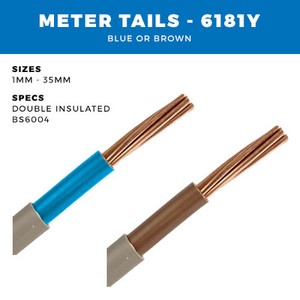 ALL METRE TAILS CABLES 1MM- 35MM 6181Y BLUE OR BROWN DOUBLE INSULATED ...