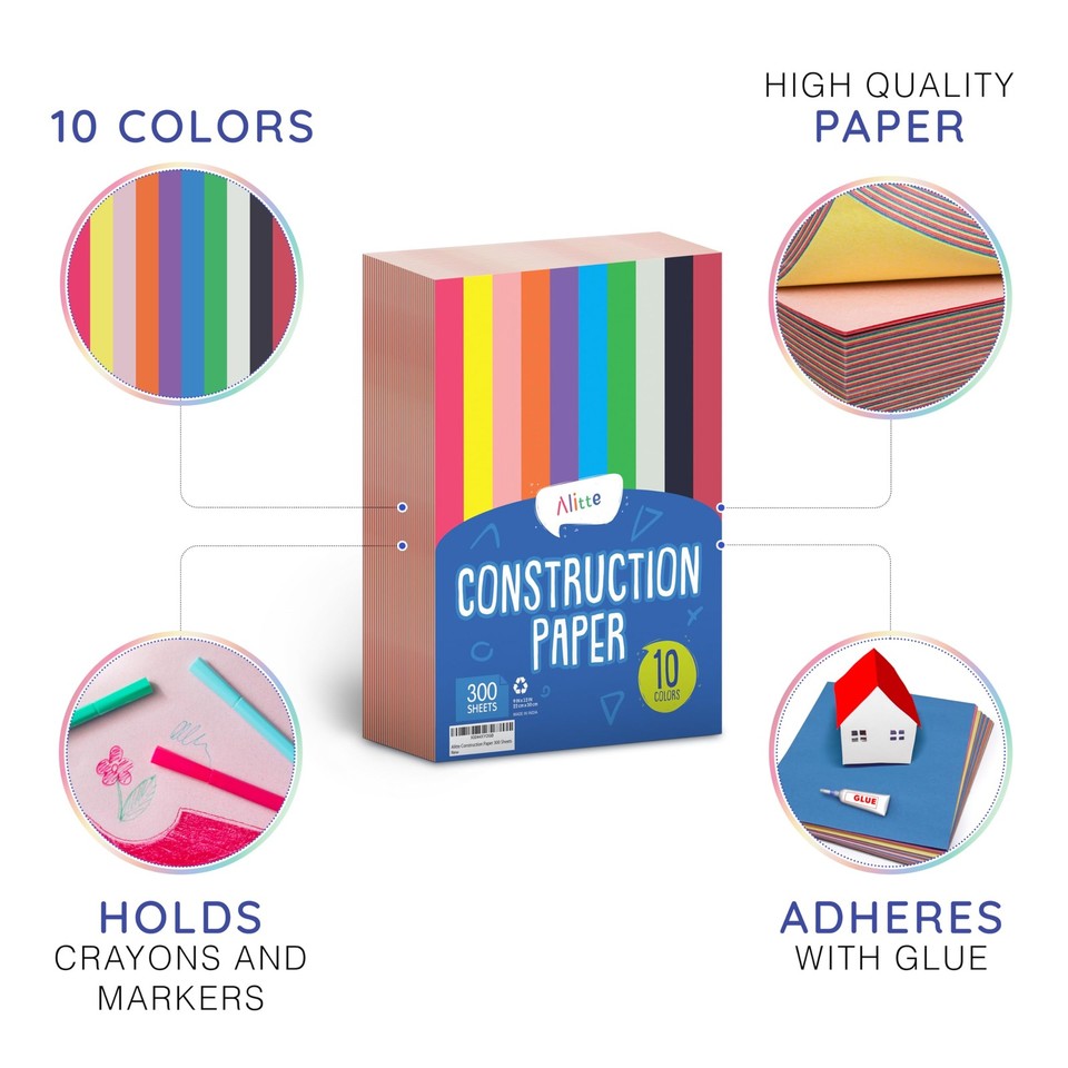 Construction Paper Assorted Colors - (600 Sheets, 9x12), Craft Paper ...