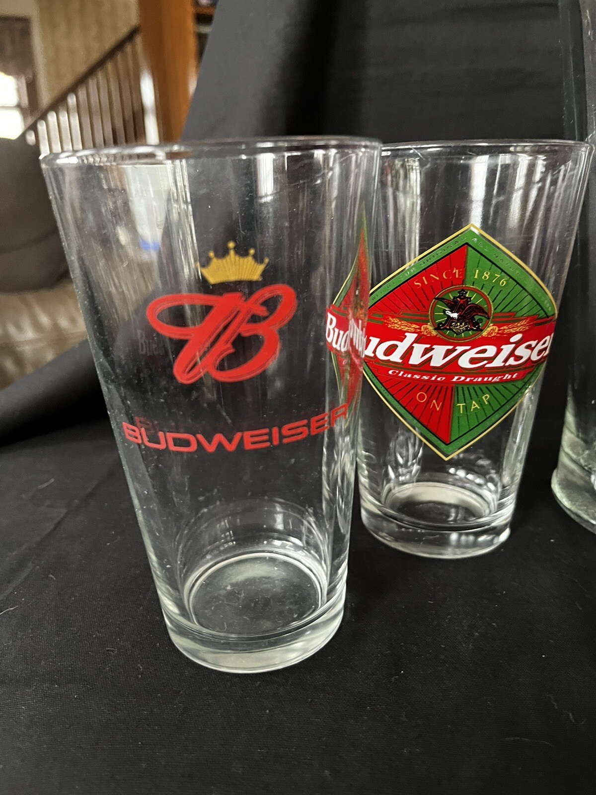 Budweiser “King of Beers” Glass Beer Pitcher 64oz w/4 Vintage Glasses ...