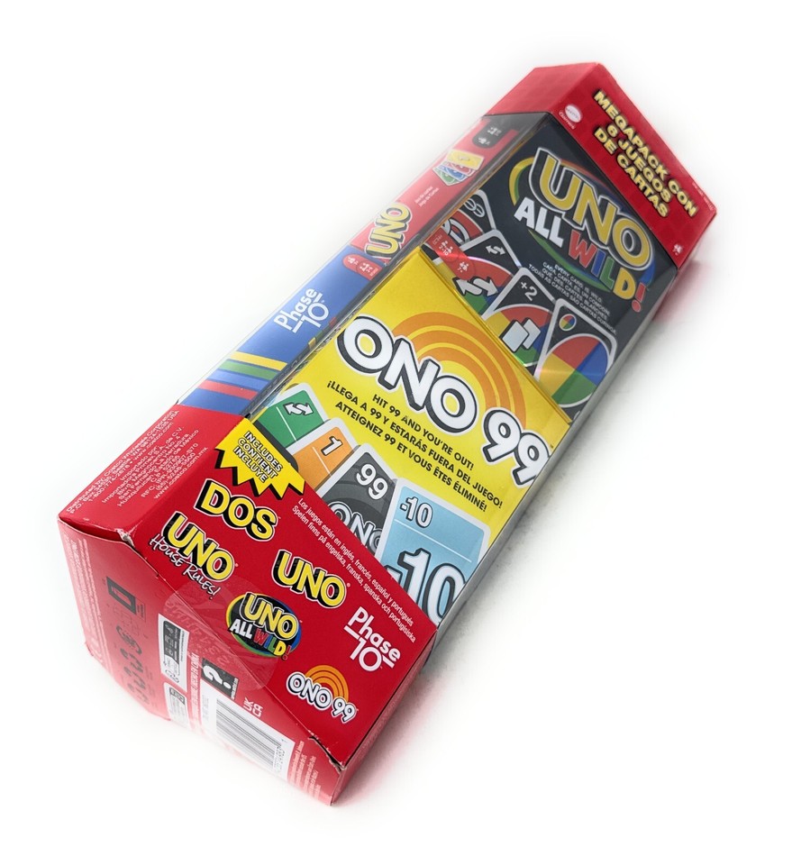 NEW Mattel UNO Mega Pack Ono 99, DOS, Phase 10, UNO All Wild, 6 Card ...