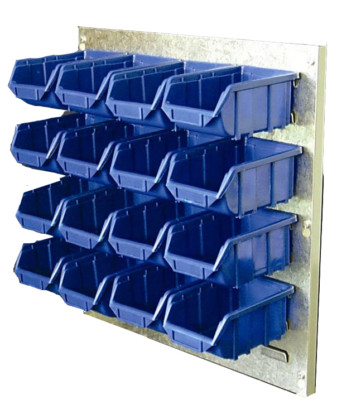 Wall Kit with 16 Plastic Parts Bins + Steel Louvre Panel Backplate ...