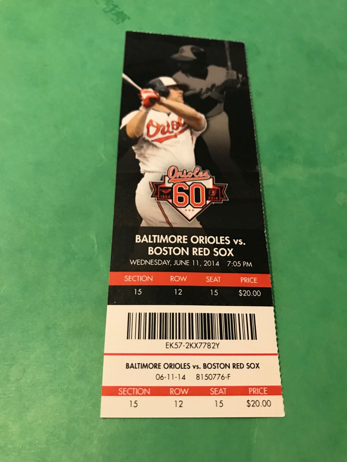 6/11/2014 Baltimore Orioles v Boston red Sox Ticket Stub Eddie Murray ...
