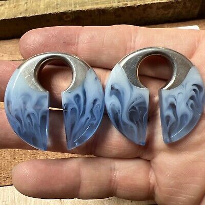 PAIR OF 5/8 " White WAVES Acrylic Keyhole Spirals plug plugs GAUGES ...
