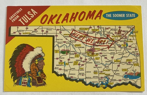 Vintage Postcard ~ Illustrated Highway Road Map of Sooner State ~ Tulsa ...