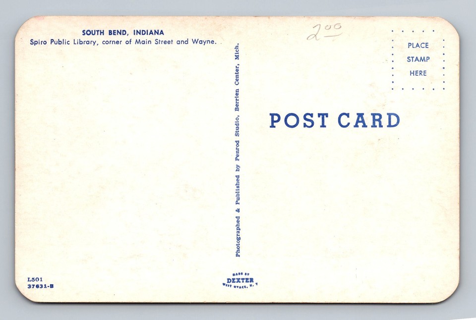 South Bend IN-Indiana Spiro Public Library Vintage Postcard Standard ...