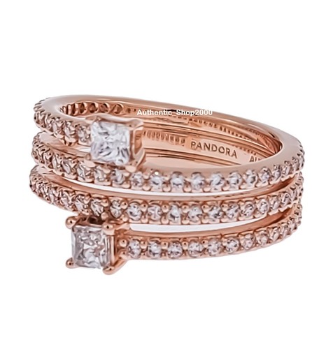 NEW 100% Authentic PANDORA Rose Gold Pave Sparkle Triple Spiral Ring ...