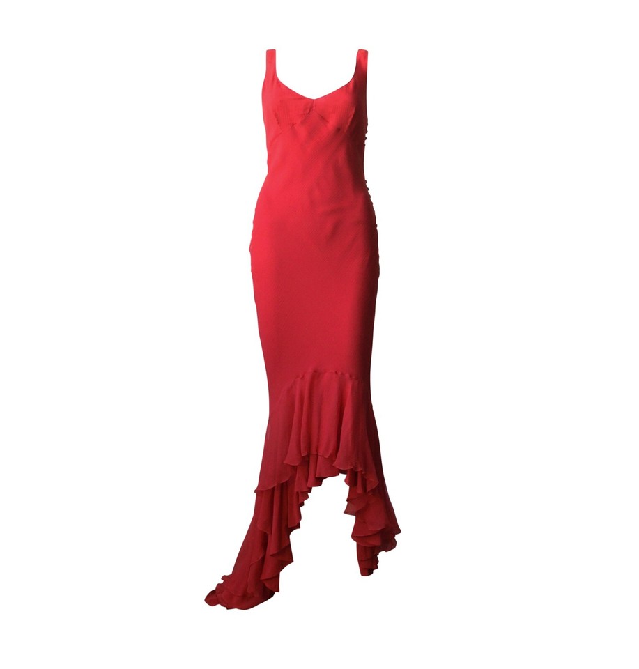 John Galliano SS 2008 Red Silk Bias Cut Ruffle Flamenco Dress Gown | eBay