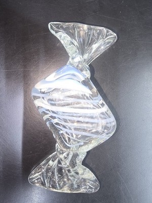 Vtg Wrap Candy White w/Blue Stripes Murano Art Glass Hand Blown Lg ...