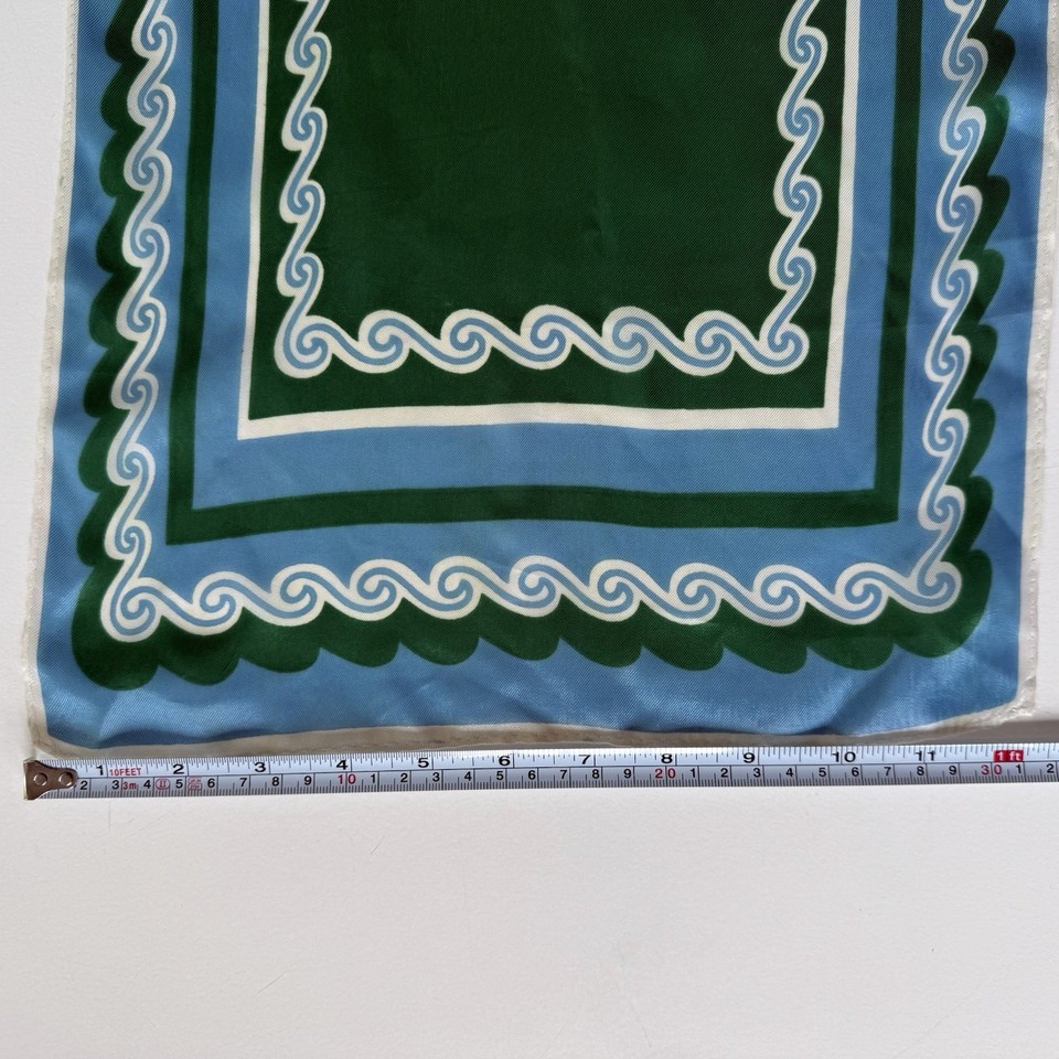 Vintage Green Blue Wave Border Oblong Scarf 41” Maximalist Mod Print No ...