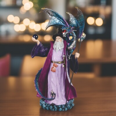19"H Wizard Standing with Dragon on his Shoulder Figurine Home Decor ...