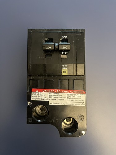 Square D QO2200 Plug-on Circuit Breaker, 2 Poles, 200 AMP, 120/240V, 50 ...