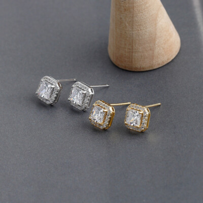 925 Sterling Silver Square Crystal CZ Stud Post Earrings F1086 | eBay