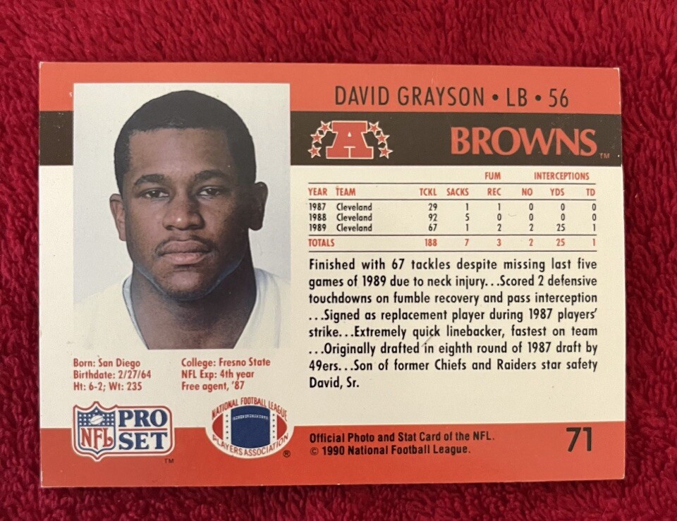 1990 Pro Set - #71 David Grayson (RC) Cleveland Browns. NFL | eBay
