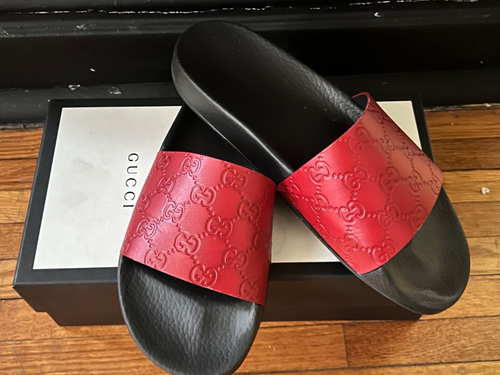 Gucci Women's Red GG Supreme Pool Slides Size 40EU/9US Preowned | eBay