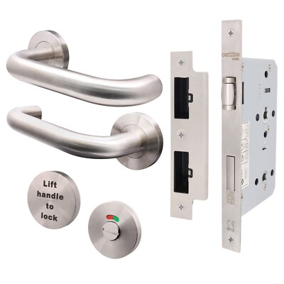 Lift to Lock Lever Handle Set & Lock for Bathroom Toilet Cubicle Doors ...