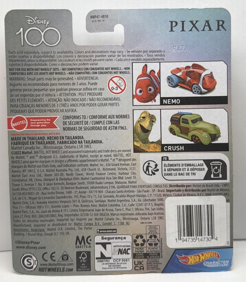 2023 Mattel Hot Wheels Character Cars Disney 100 Nemo Pixar Finding ...