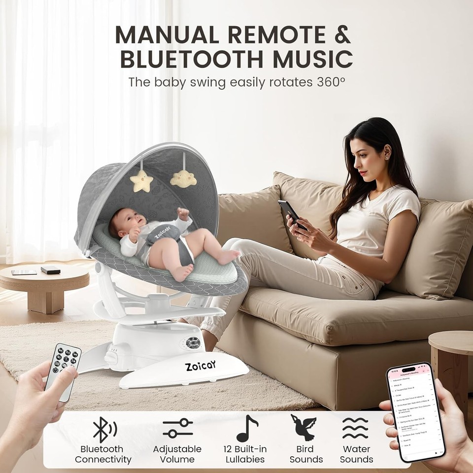 Baby Swing for Infants to Toddler Remote Bluetooth Remote 5 Speeds ...