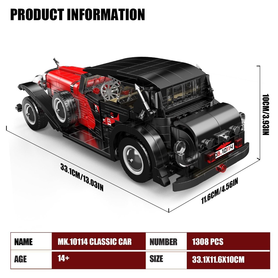 10114 Classic Cars Building Kits, MOC Vintage Car Model Building Blocks ...