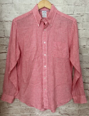 Brooks Brothers Shirt Mens M Irish Linen Baird Mcnutt Regent Pink ...