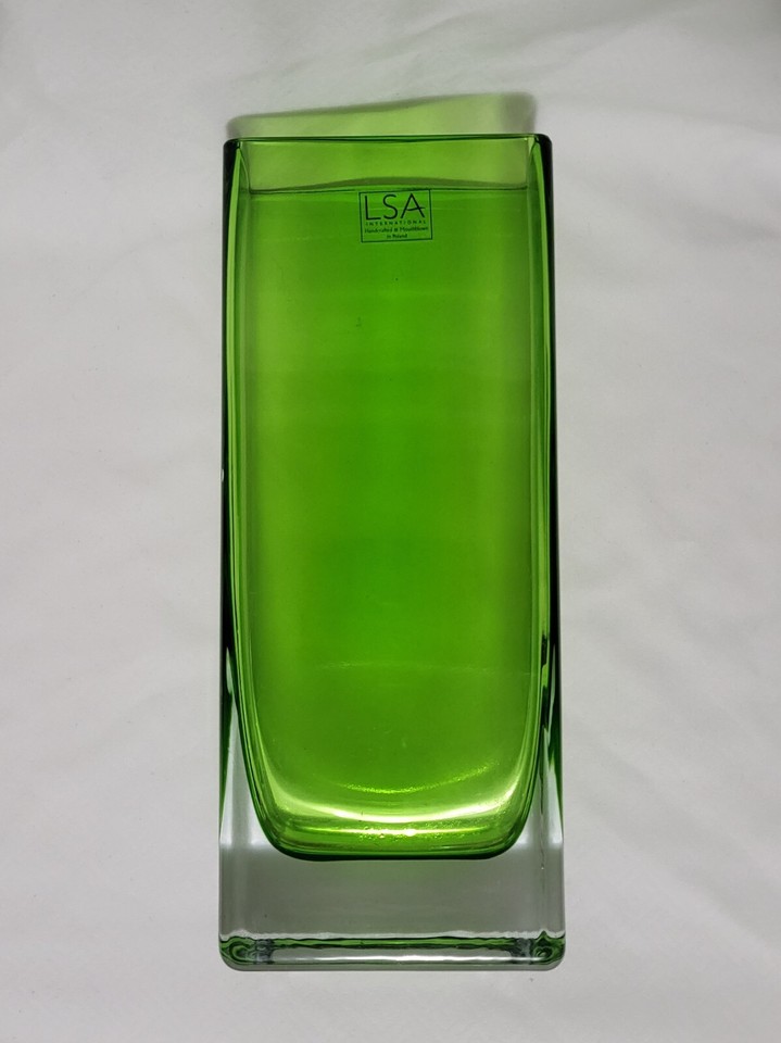 LSA International Green ArtGlass Rectangular Vase Mouthblown In Poland ...