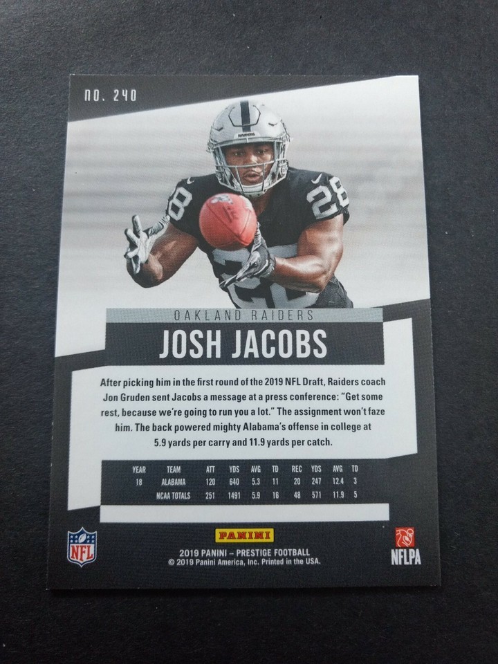 JOSH JACOBS 2019 Panini PRESTIGE RC Rookie Card #240 Green Bay Packers ...