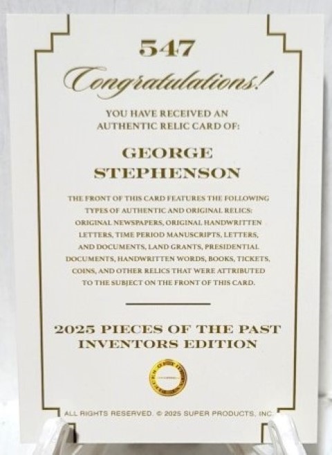 2025Pieces of the Past Inventors Edition Relic #547 George Stephenson ...