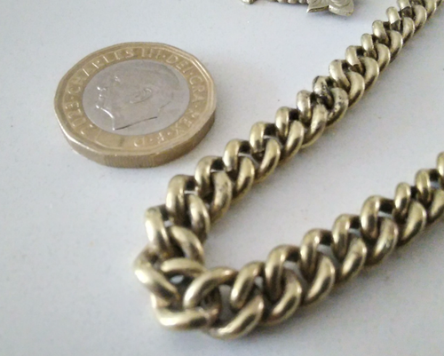 Antique Pocket Watch Chain T-Bar Dog Clip Curb Link Persian Silver Fob ...