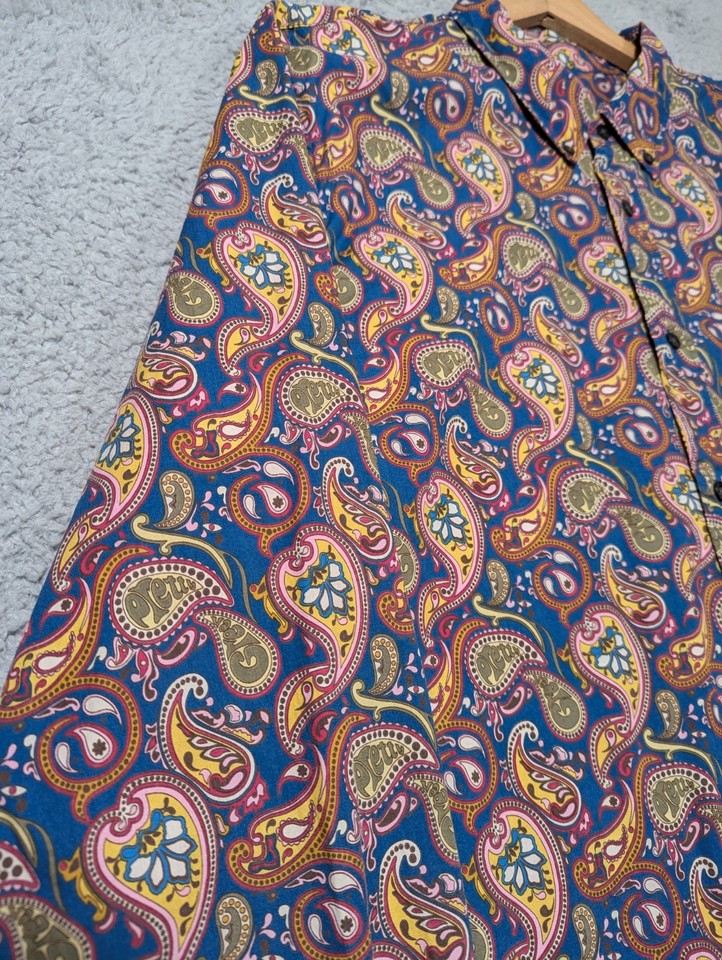 Pretty Green Paisley Shirt Mens 2XL Long Sleeve Button Up Oasis Blue ...